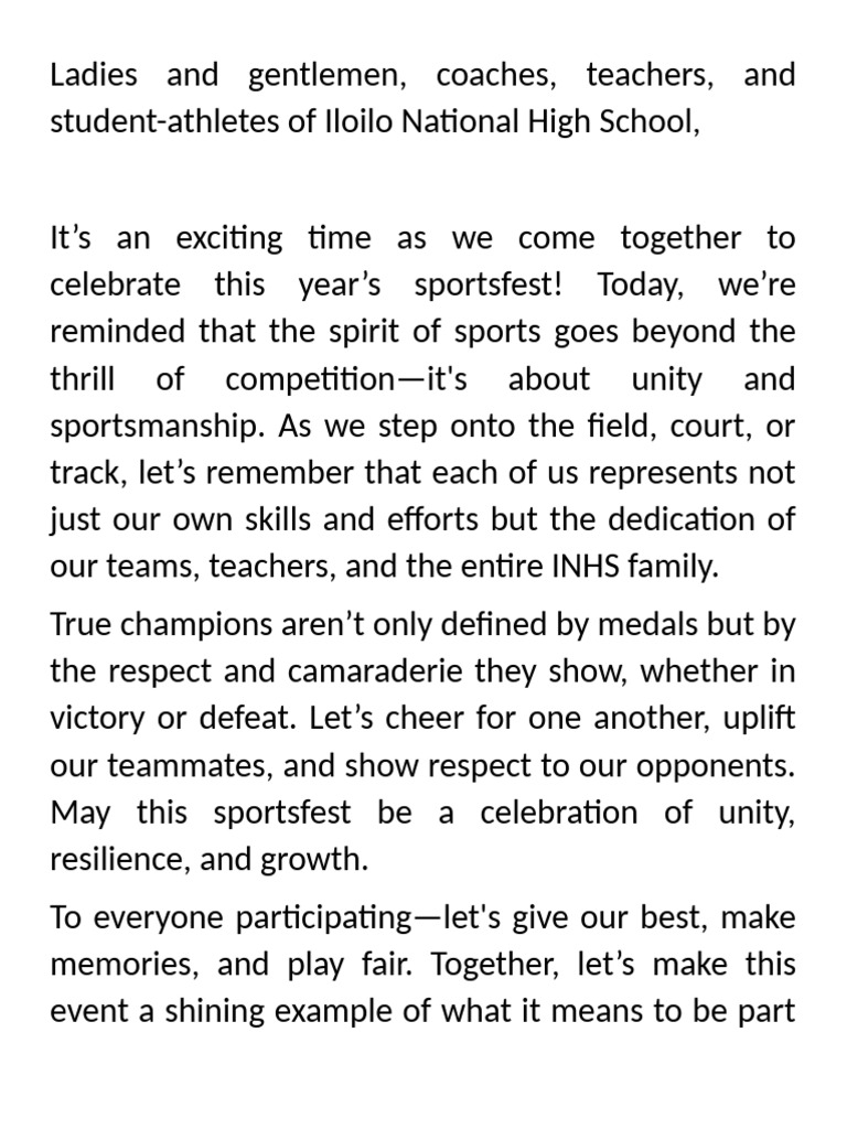 Sportsfest Speech | PDF