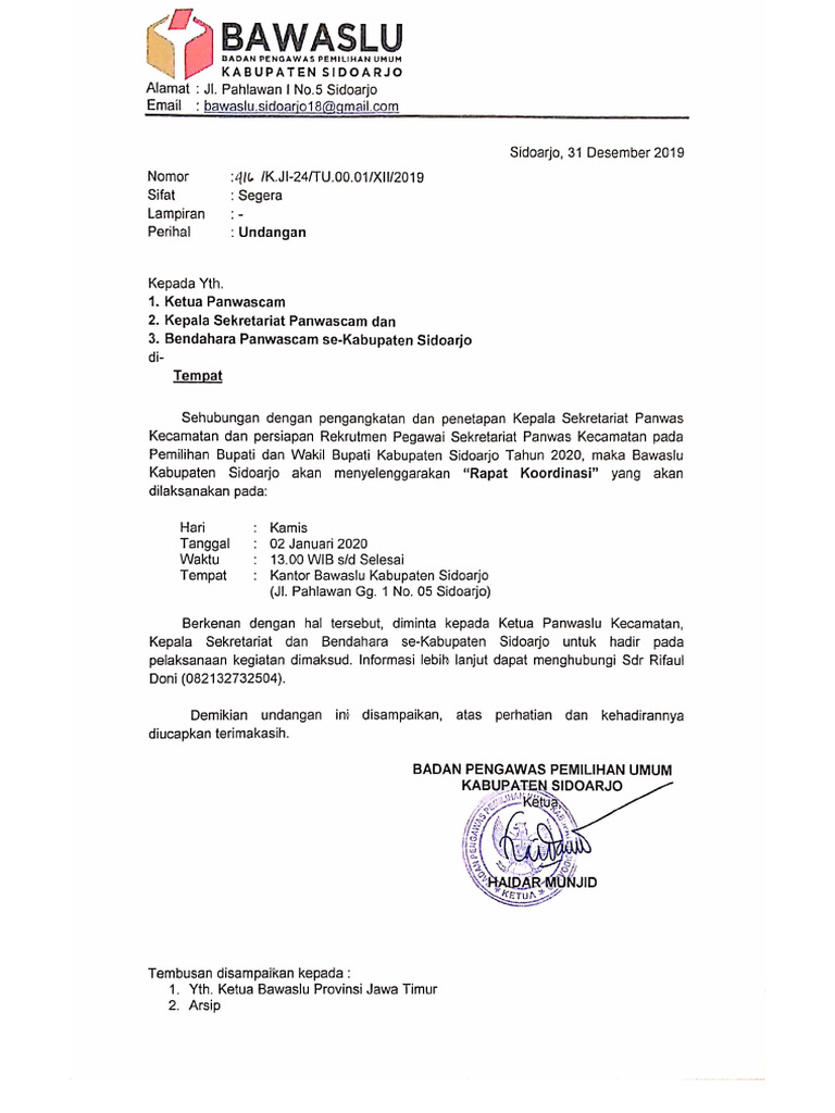 Undangan Rakor 02 Januari 2020 | PDF