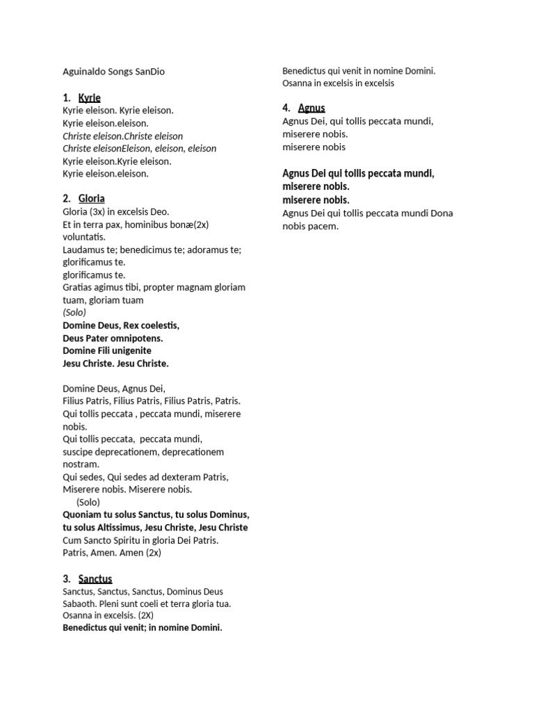 Aguinaldo Songs SanDio | PDF