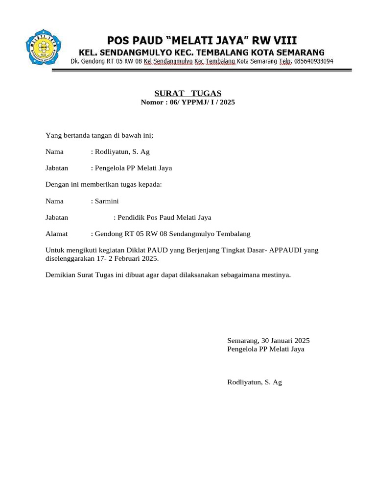 SURAT TUGAS PP Melati Jaya | PDF