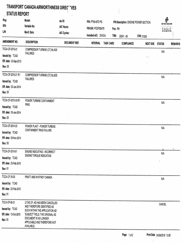 Pt6a-67d Ps Pceps0479 Status Report | PDF