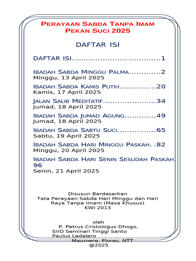 Ibadah Sabda PALMA Dan TRI HARI SUCI 2025 | PDF