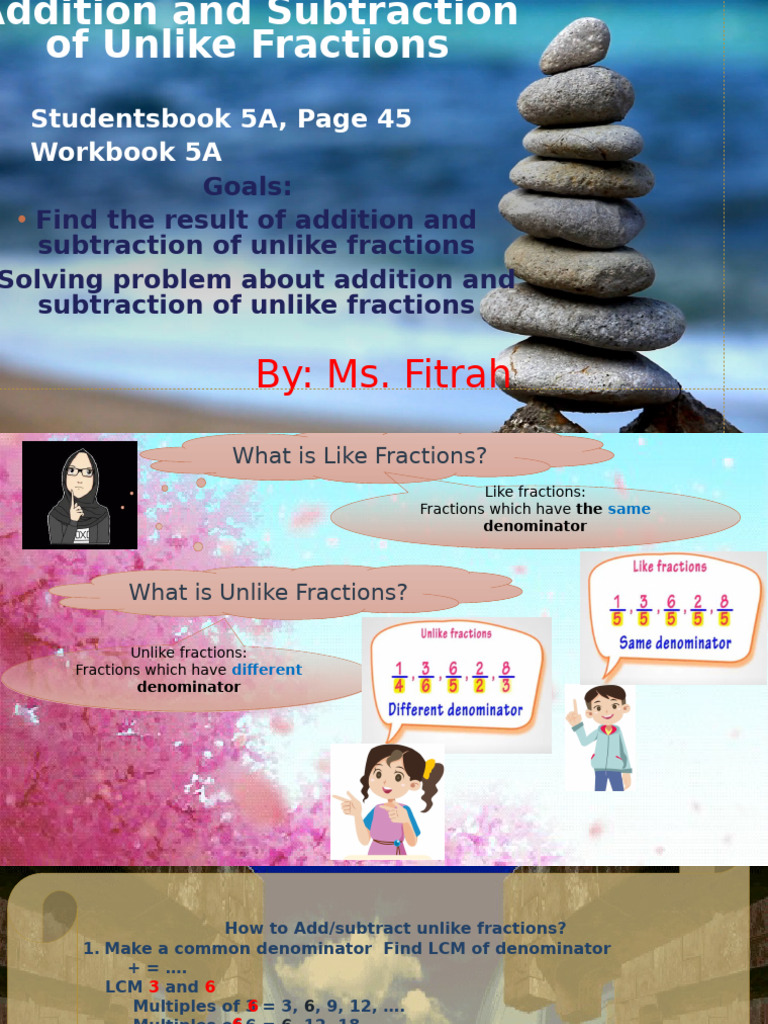Addition n Subtraction of unlike fractions | PDF