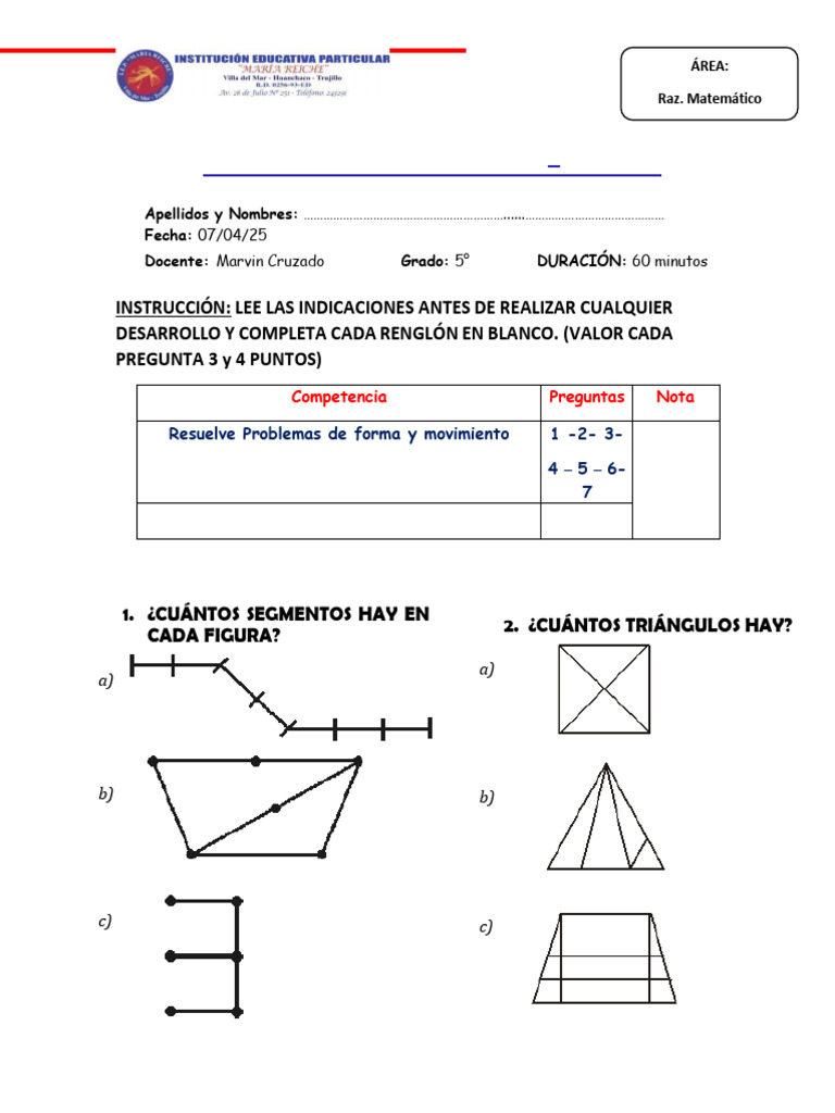 5to Grado Examen Raz - Mate Unidad-1 | PDF