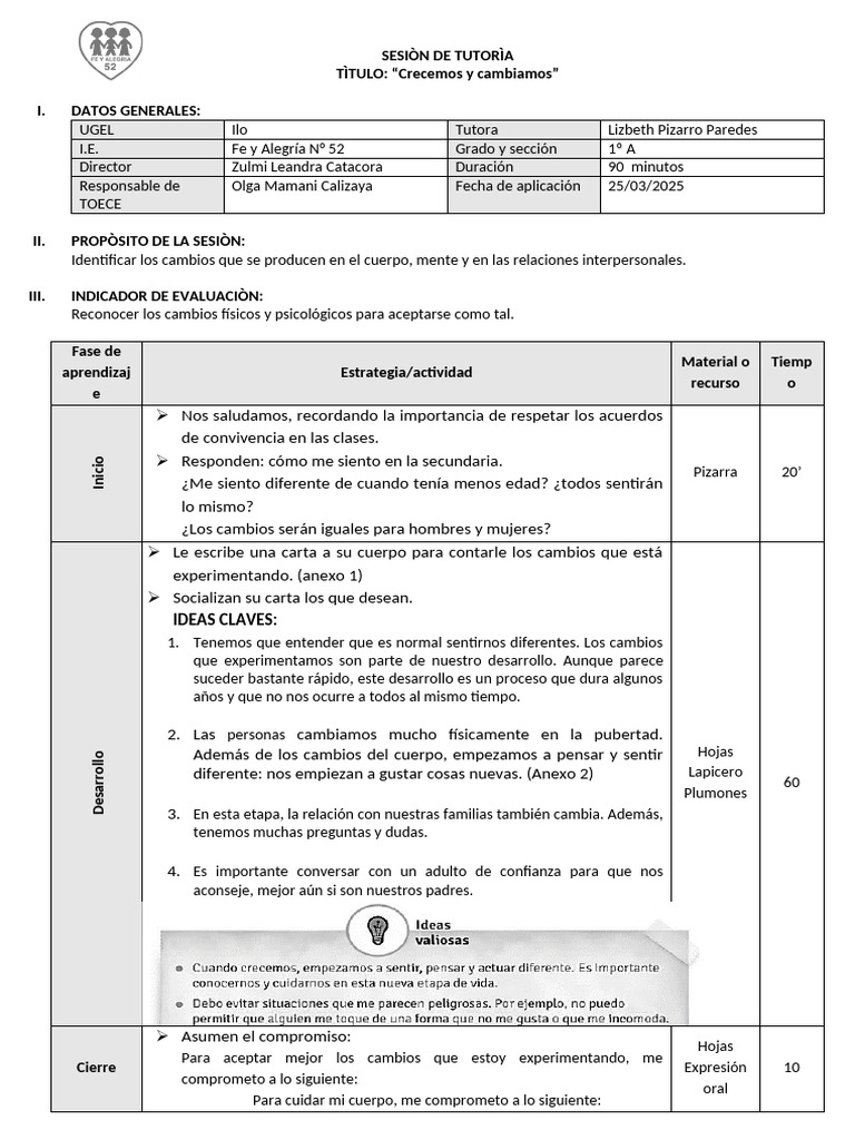 Sesion 2 - Crecemos y Cambiamos | PDF | Sicología | Ciencias del ...