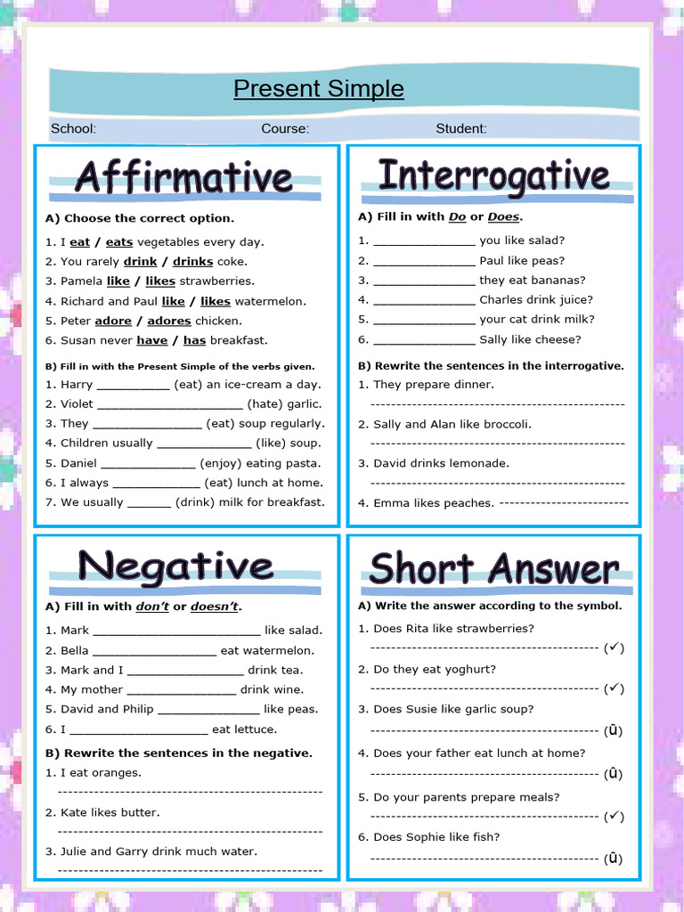 Present-Simple - Revision 2025 | PDF | Lunch | Meal