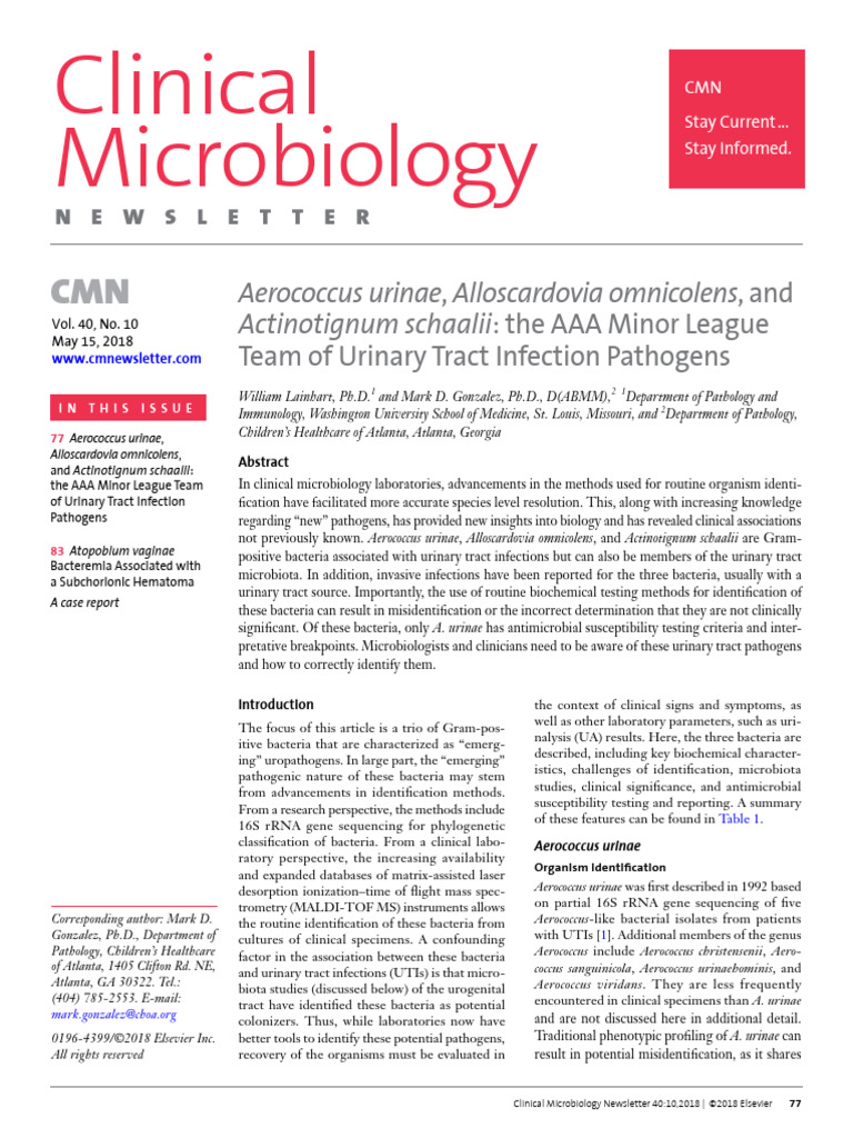 Aerococcus Urinae, Alloscardovia Omnicolens, and Actinotignum Schaalii ...
