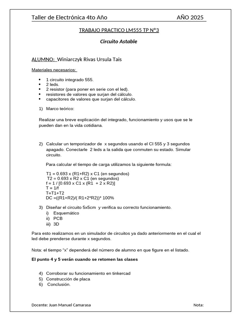 TP No3 LM555 Astable | PDF | Electromagnetismo | Bienes manufacturados