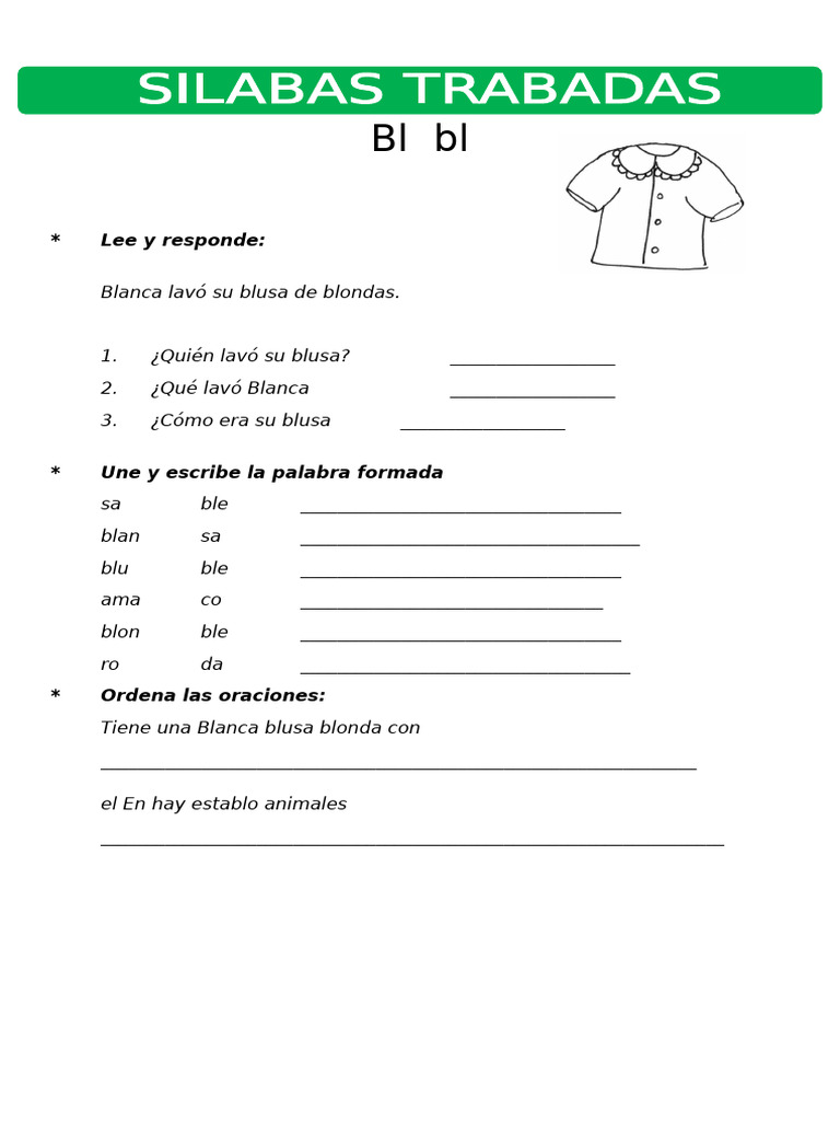Actividades de Sílabas Trabadas 2° Grado | PDF