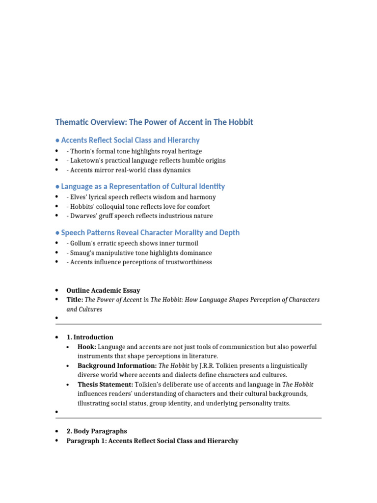 Thematic_Overview_Accent_in_The_Hobbit | PDF | The Hobbit | Middle Earth