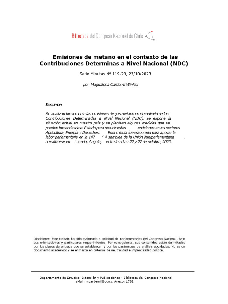 Minuta N 119 23 Emisiones de Gas Metano en El Contexto de Las Contribuciones Determinadas A ...