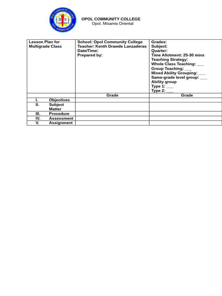 Multigrade Lesson Plan Template | PDF