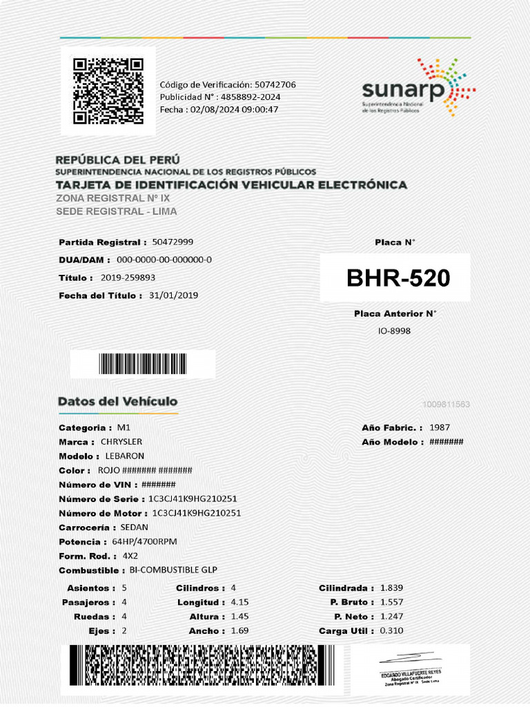 Targeta Propiedad BHR 520 | PDF