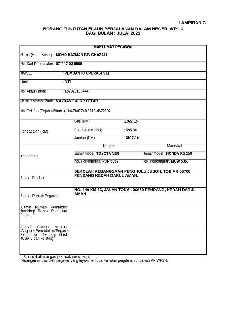 Borang TNT Baru 2021.xlsx - 0 | PDF