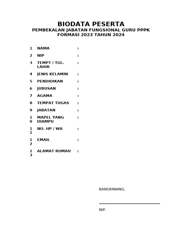 Biodata Peserta | PDF