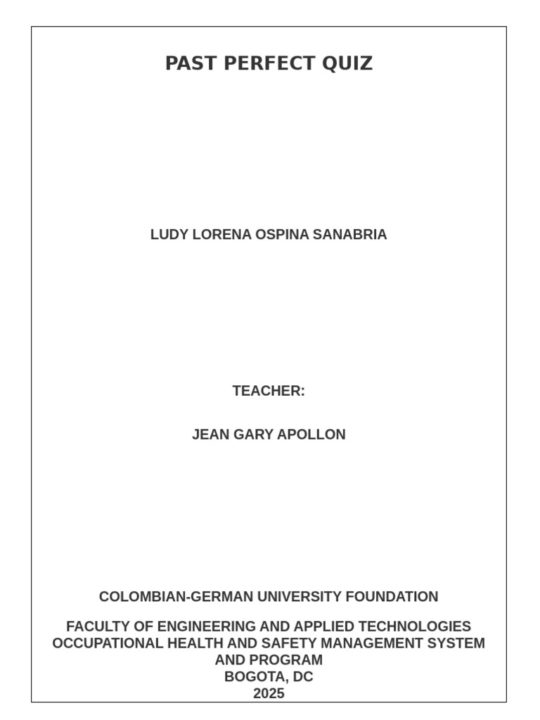 Past Perfect Tense Quiz | PDF