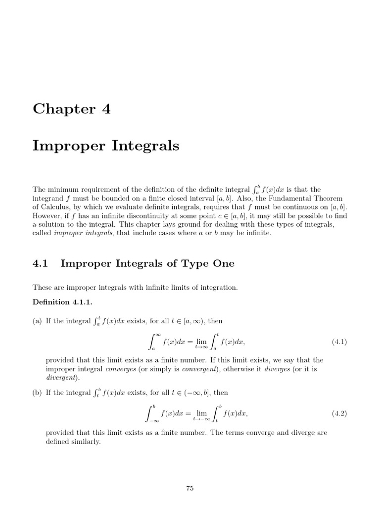 Chapter 4-Improper Intergrals | PDF | Integral | Limit (Mathematics)