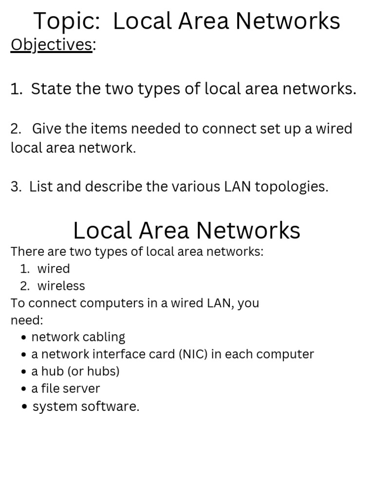 Form 5 Lesson 2 - Week 10 - Wired Local Area Networks | PDF | Computer Network | Network Topology