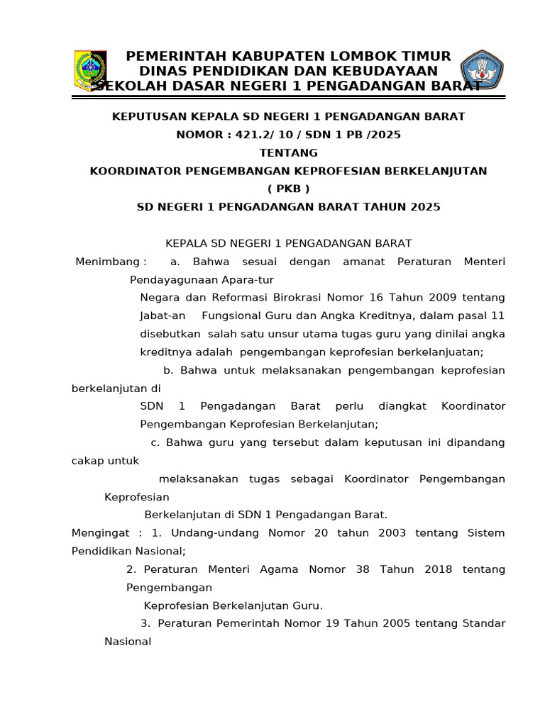 SK Koordinator PKB 2025 | PDF