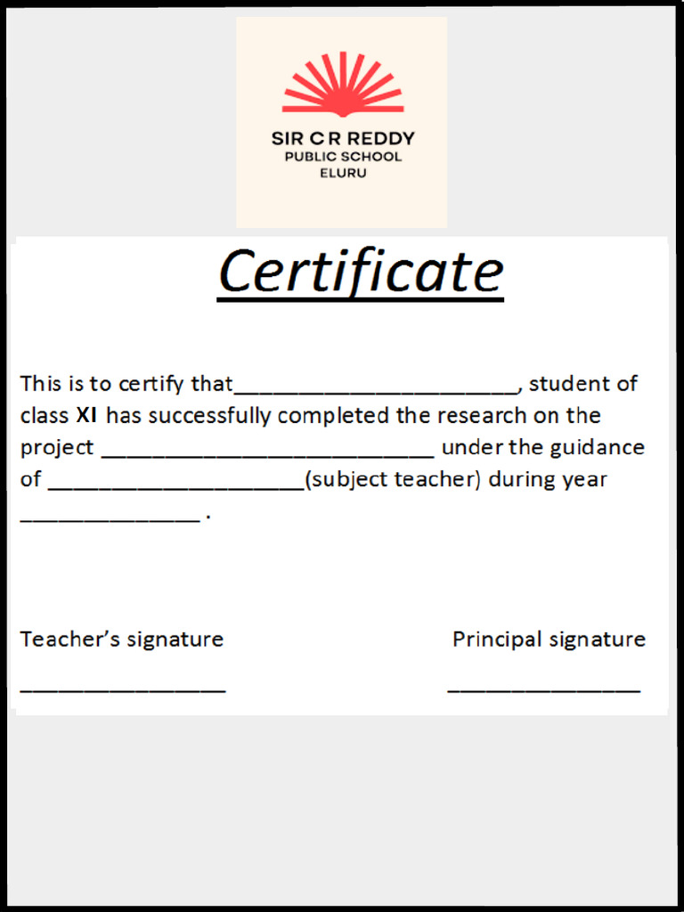 Certificate For Investigatory Project | PDF