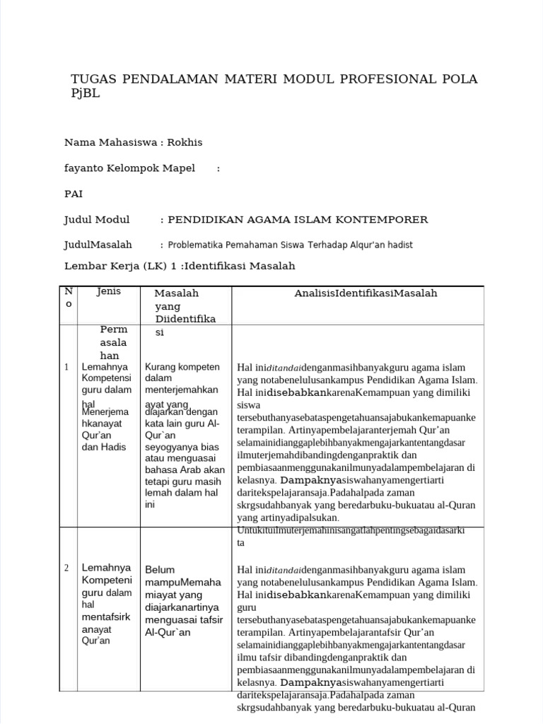 PDF LK Tugas PJBL Rokhis | PDF