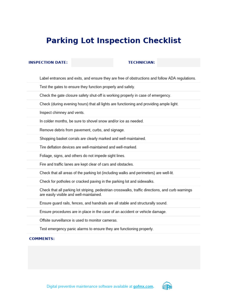Parking Lot Inspection Checklist | PDF