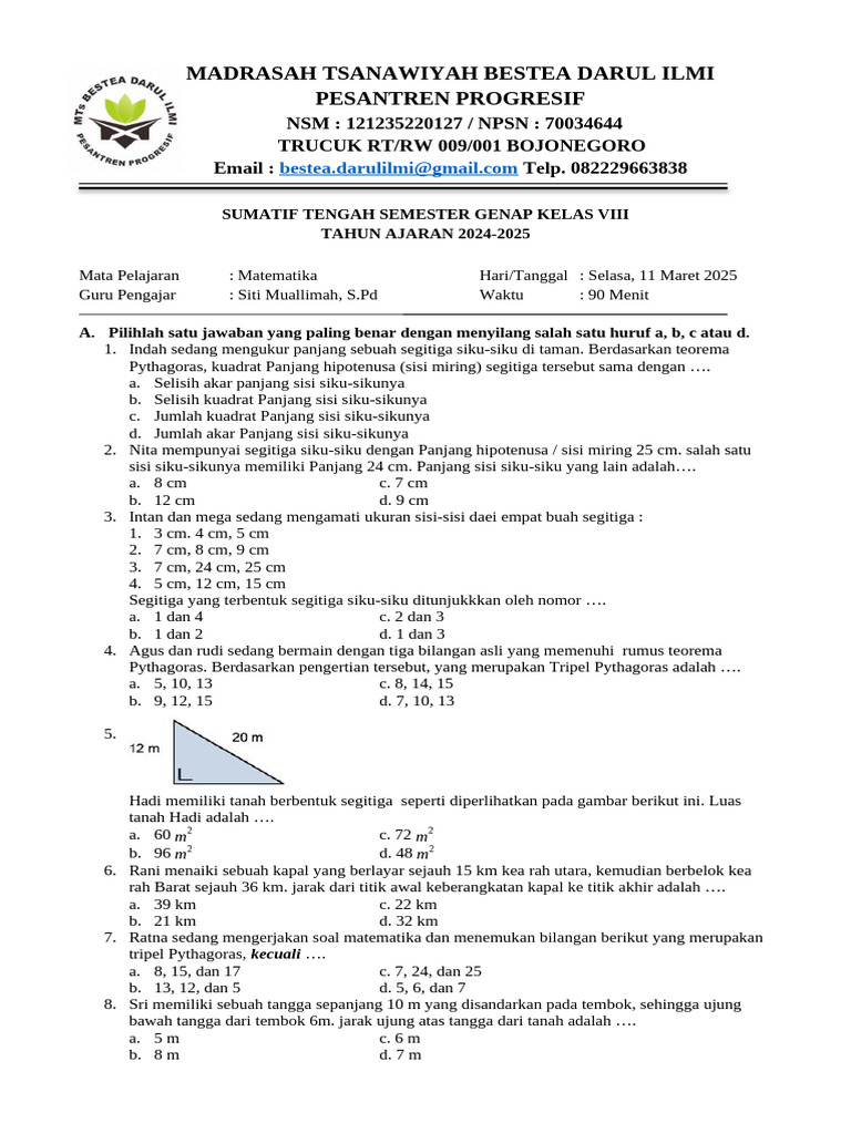 soal PTS genap Matematika kelas 8 | PDF