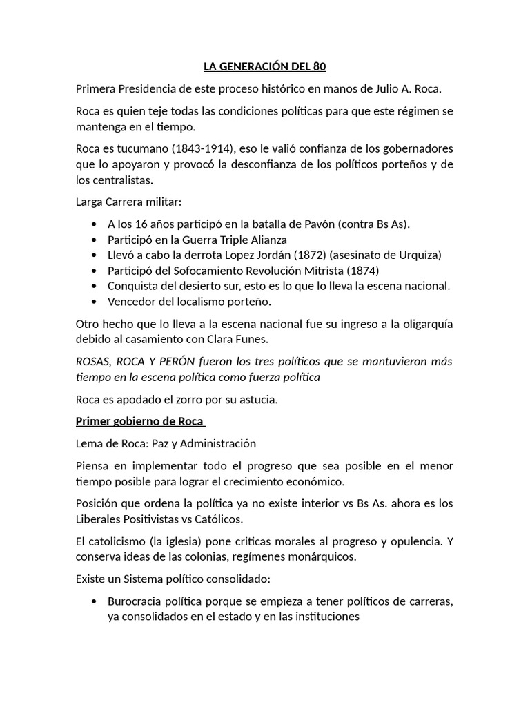 La Generación Del 80 | PDF | Argentina
