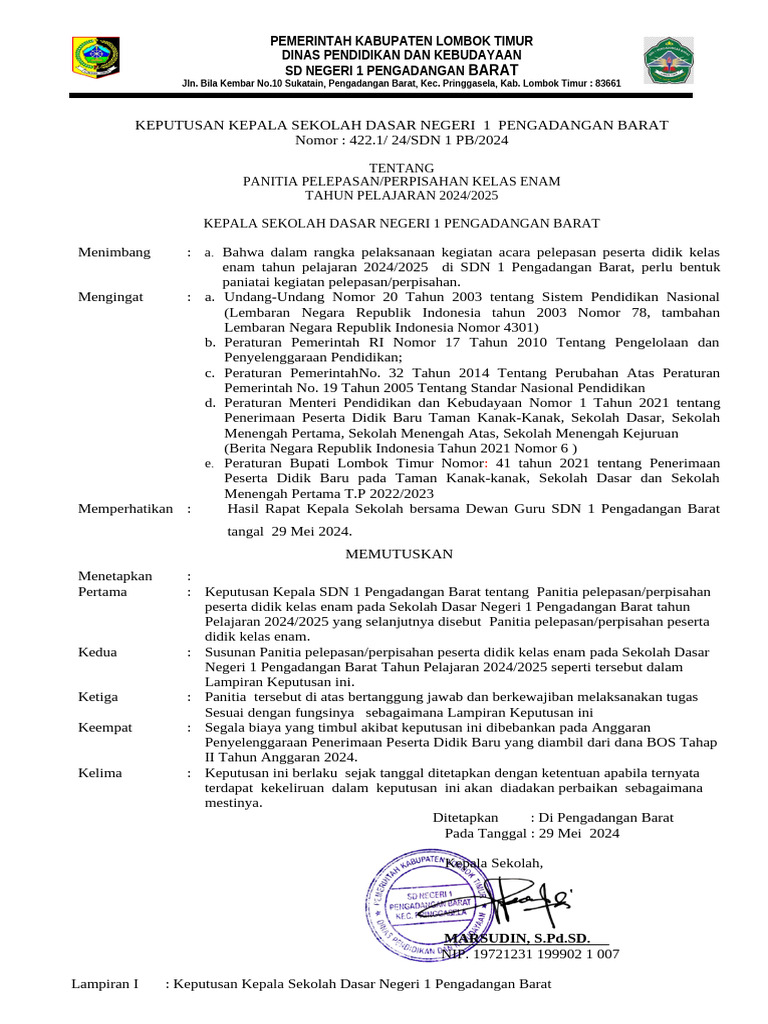 Sk Panitia Ppdb 2024-2025 | PDF