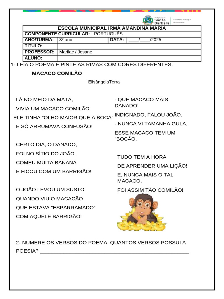 Poema do Macaco Comilão | PDF