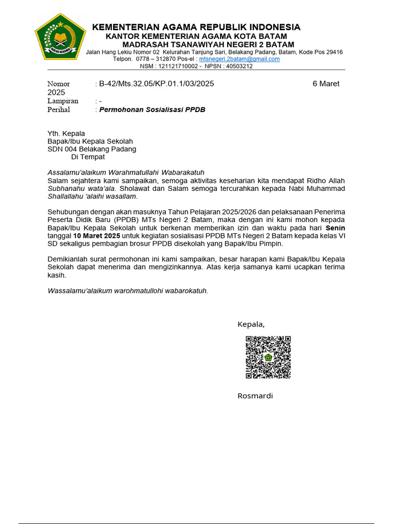 20250306082037SURAT - PERMOHONAN - SOSIALISASI - PPDB - SDN - 004 - BLP (1) .PDF New | PDF