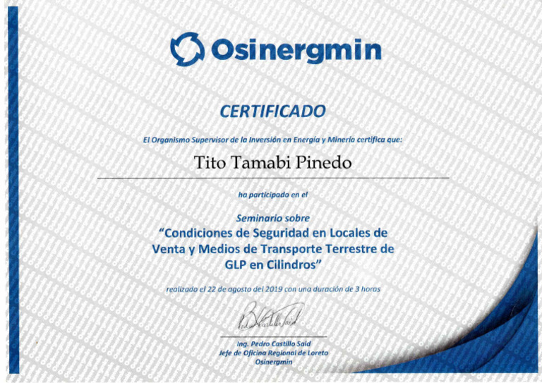 Cert. Osinergmin | PDF