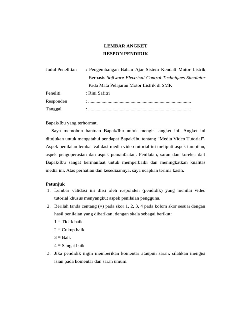 Lembar Angket Respon Pendidik | PDF