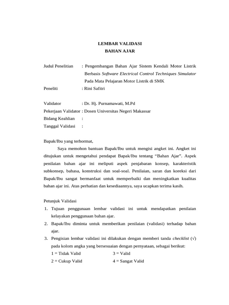 LEMBAR VALIDASI Bahan Ajar | PDF