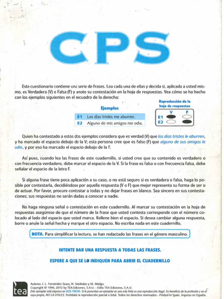 Cuadernillo Prueba CPS | PDF