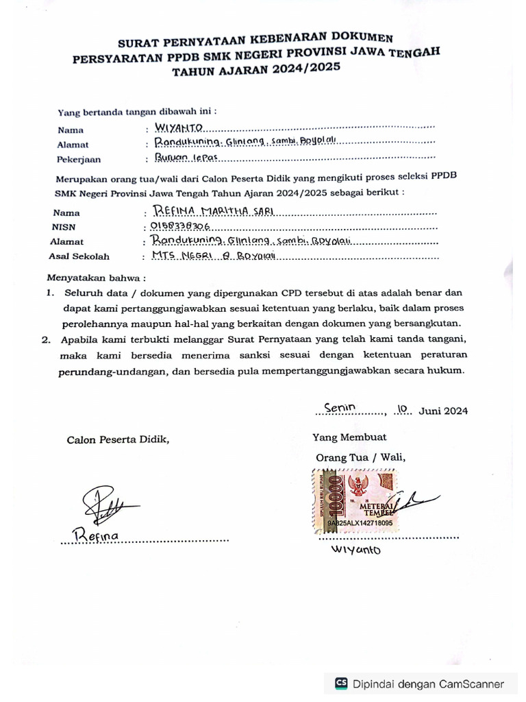 Pernyataan Refina | PDF