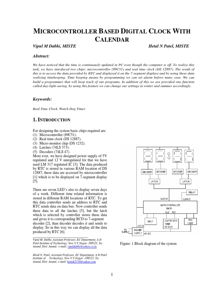 Micro Controller Based Digital Clock With Calendar | PDF | Random Access Memory | Bit