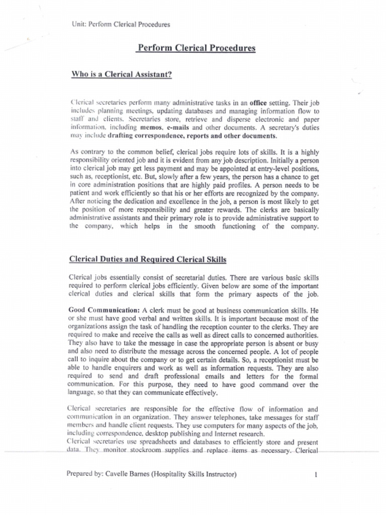 Perform Clerical Procedures | PDF