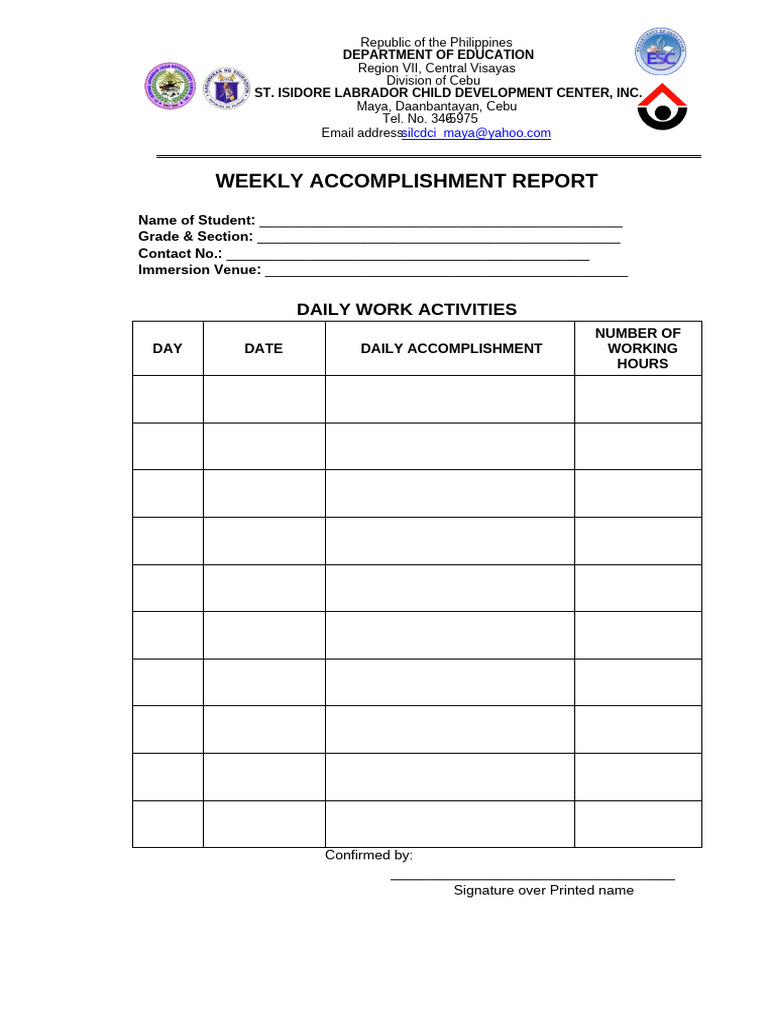 Weekly Student Accomplishment Report | PDF