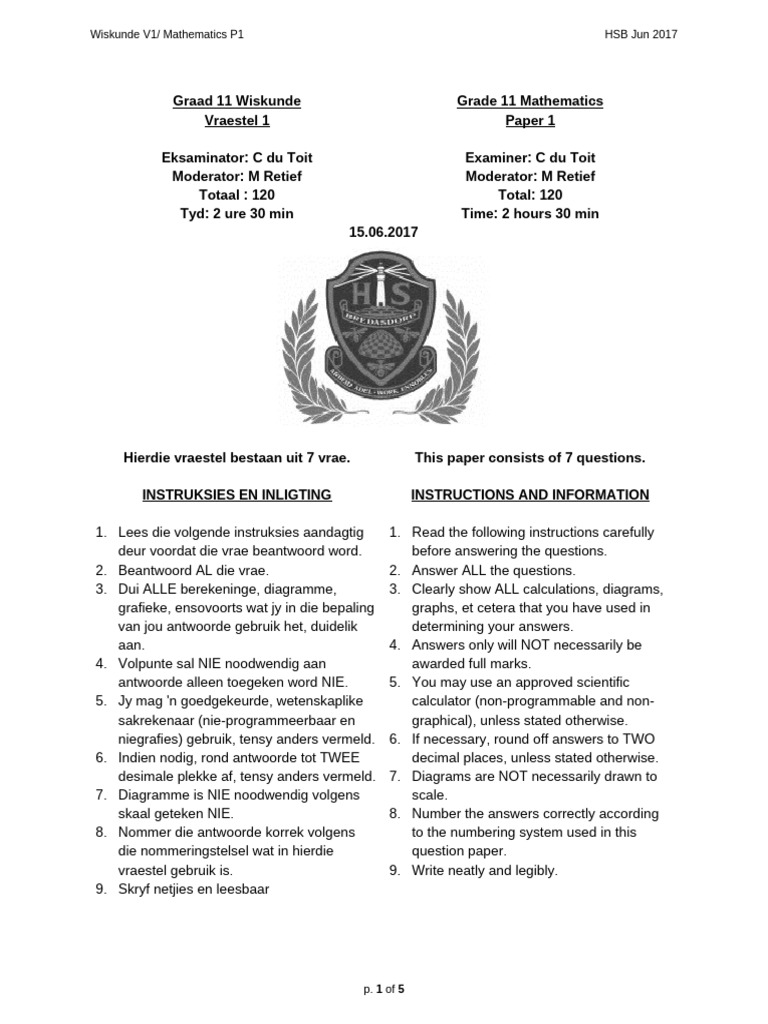 Gr 11 Wisk Junie 2017 V1 | PDF