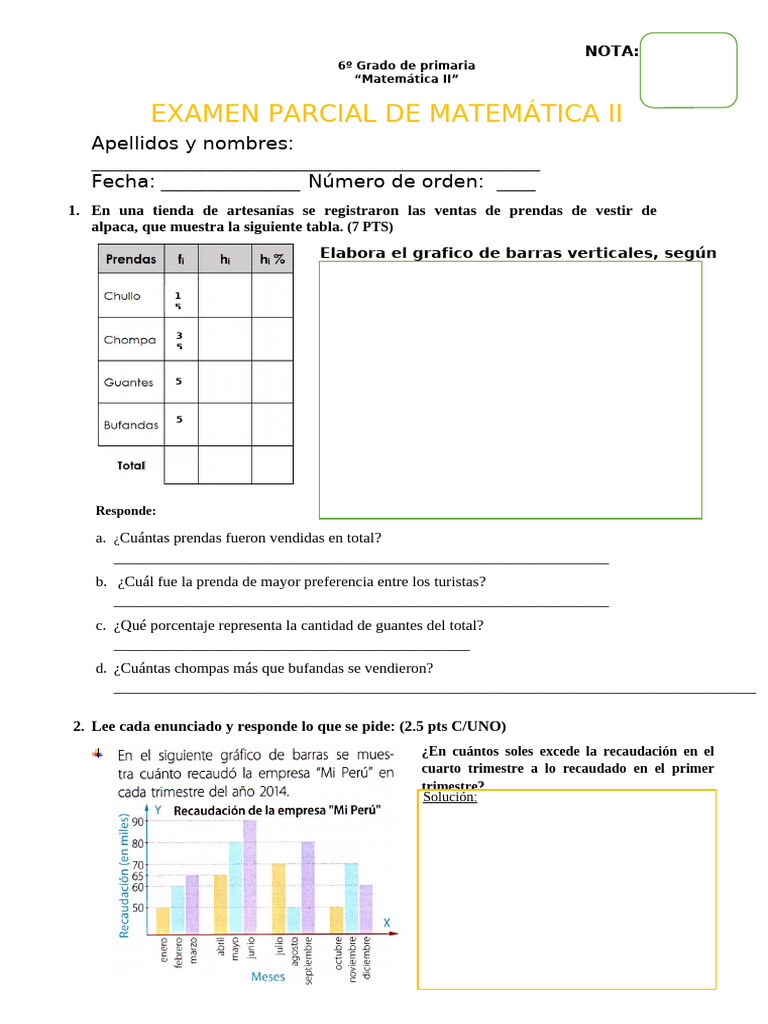 Ejercicios de Gráficos de Barras 6º Grado | PDF