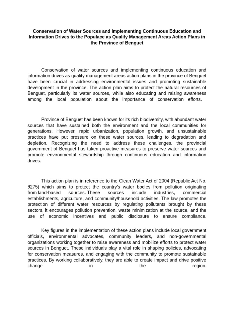 Conservation of Water Sources and Implementing Continuous Education ...