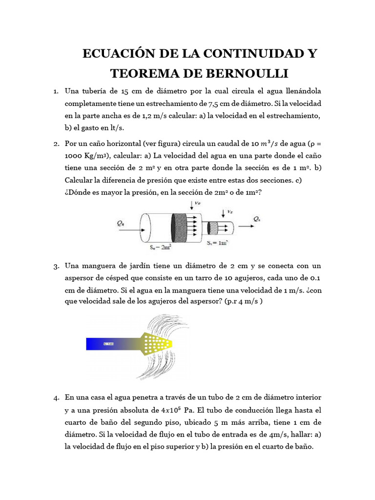Taller de Ecuación de La Continuidad y Teorema de Bernoulli | PDF | Cantidad | Ingeniería Química