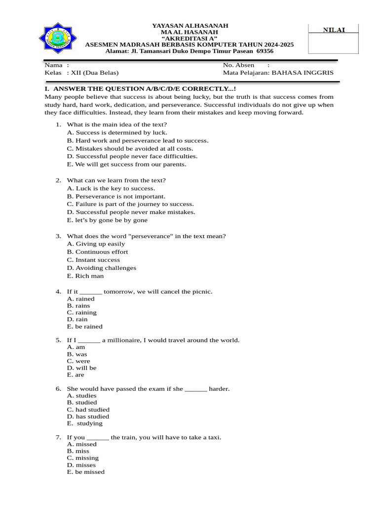 Soal Ambk Kls Xii 2025 Ruhas | PDF