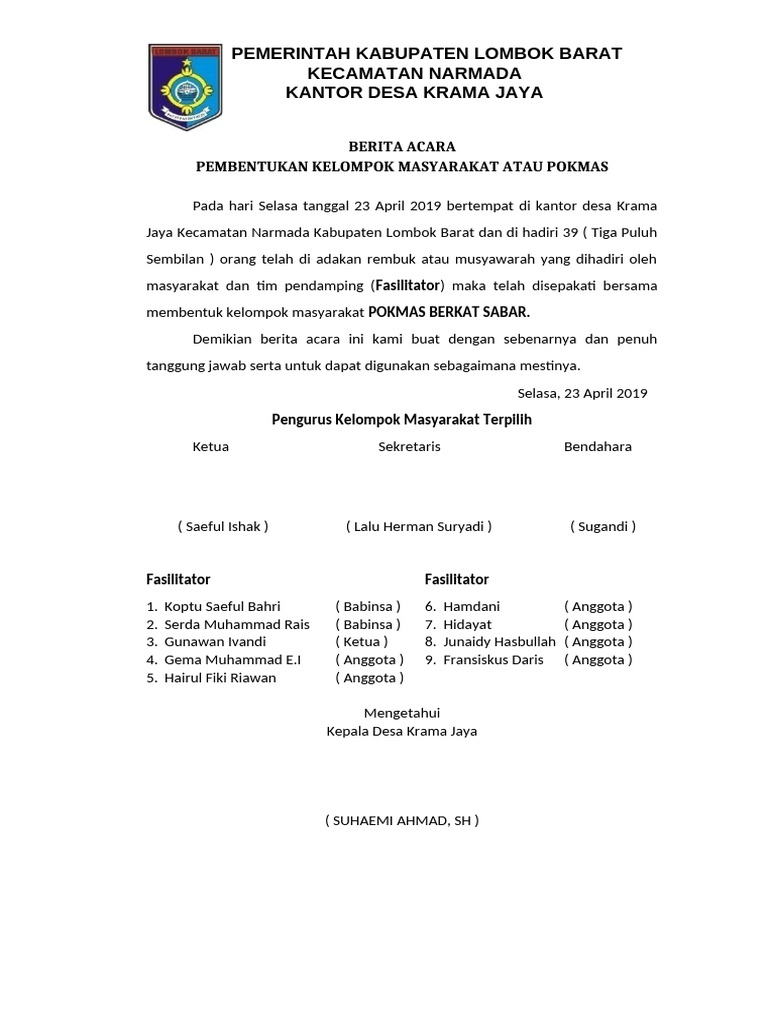 Pembentukan POKMAS Krama Jaya | PDF