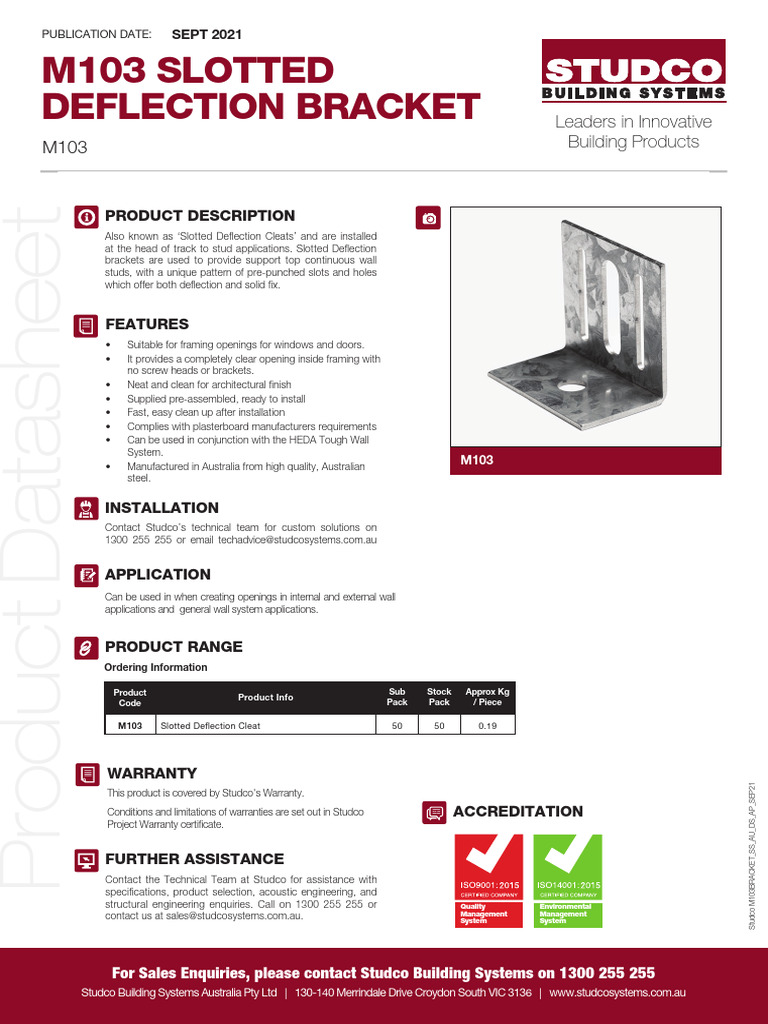 Slotted Deflection Bracket M103 Datasheet - AU - 0921 | PDF | Building ...