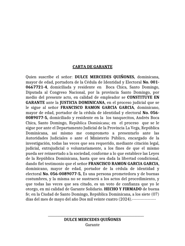 Carta de Garante Judicial en RD | PDF