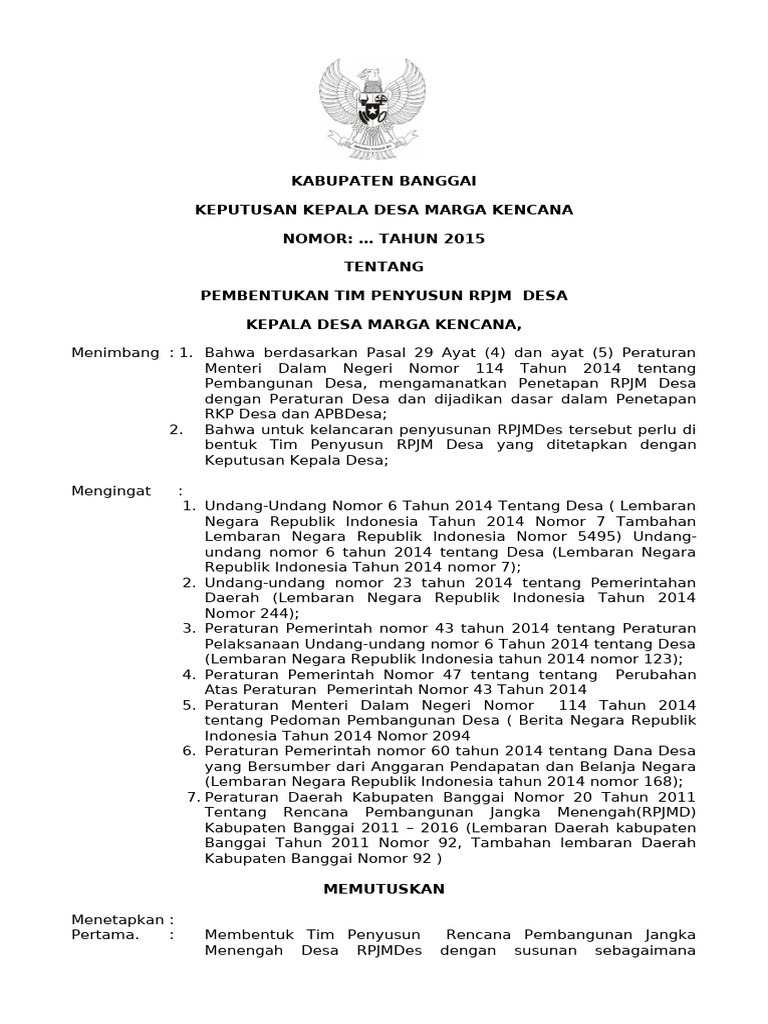 SK Tim Penyusun RPJM Desa | PDF