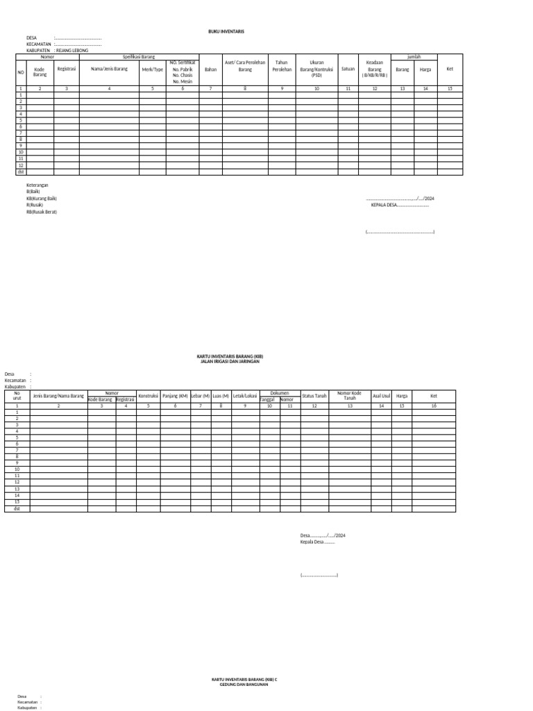 Inventaris Barang Desa Rejang Lebong | PDF