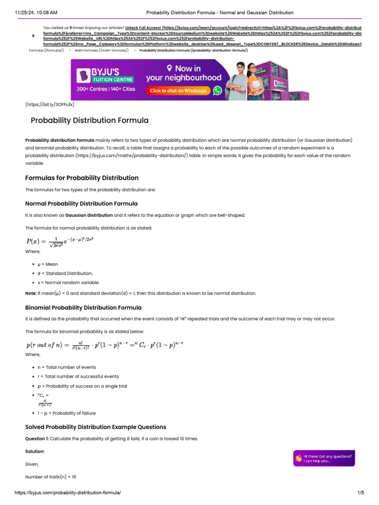Probability Distribution Formula - Normal and Gaussian Distribution | PDF | Normal Distribution ...